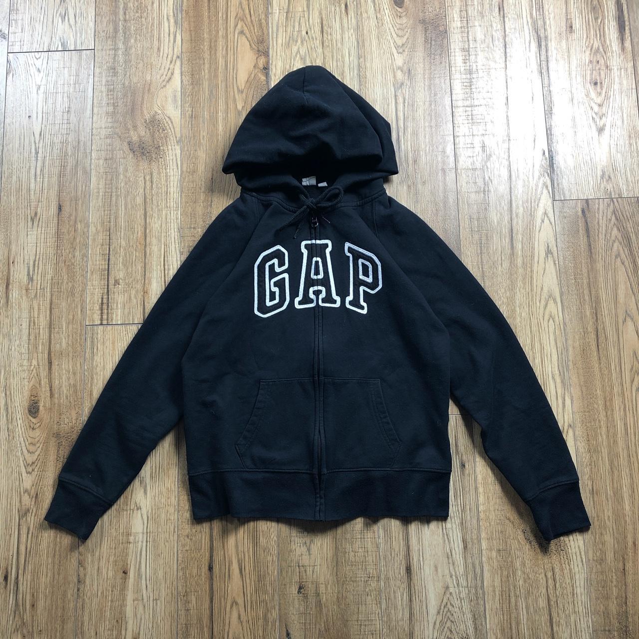 Vintage Black Gap 00s Zip Up Hoodie black/white... - Depop