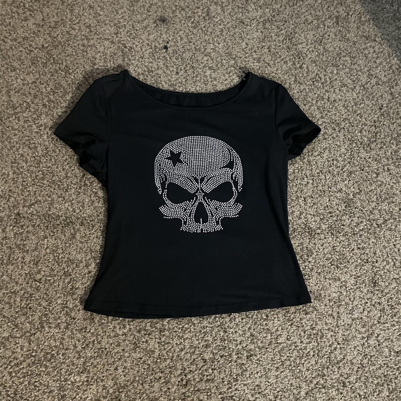 Black & silver skull tee Size: S #skull #grunge... - Depop