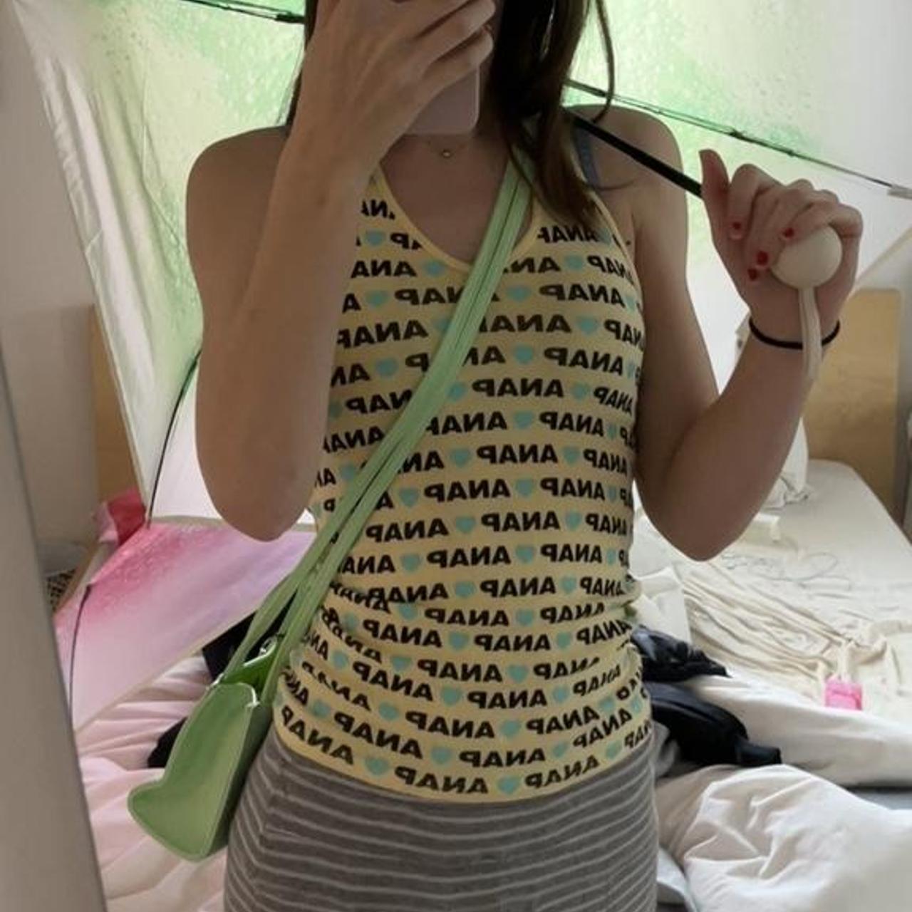 gyaru brand anap yellow and blue halter tank... - Depop