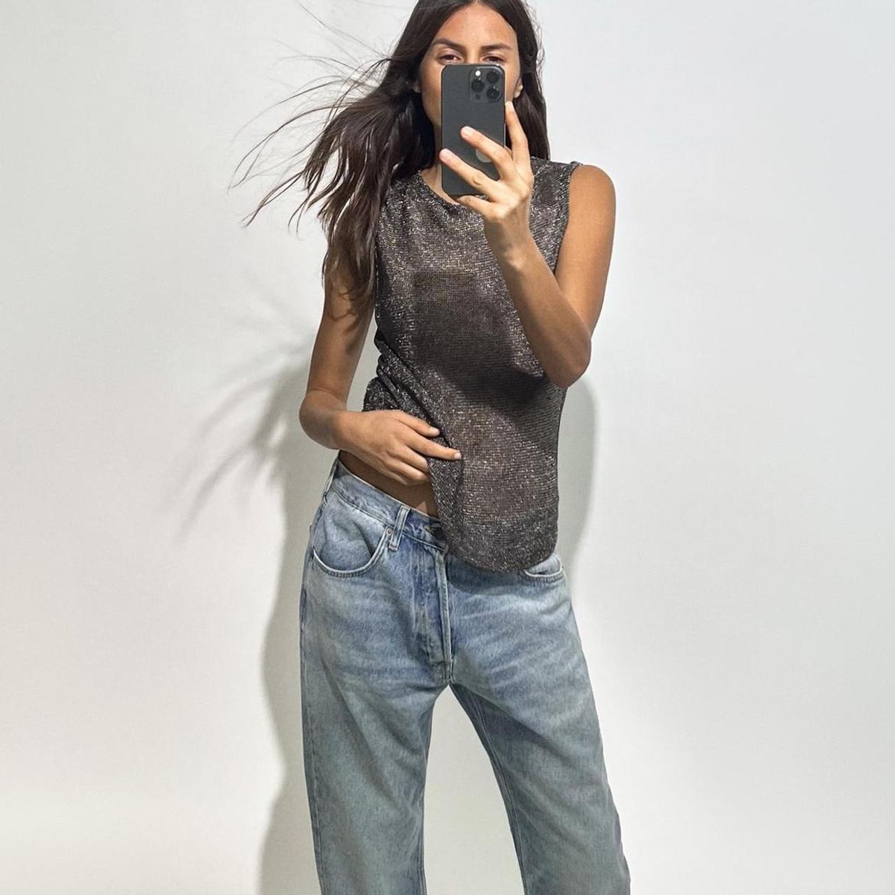 Zara Metallic Mesh Knit Top - Depop