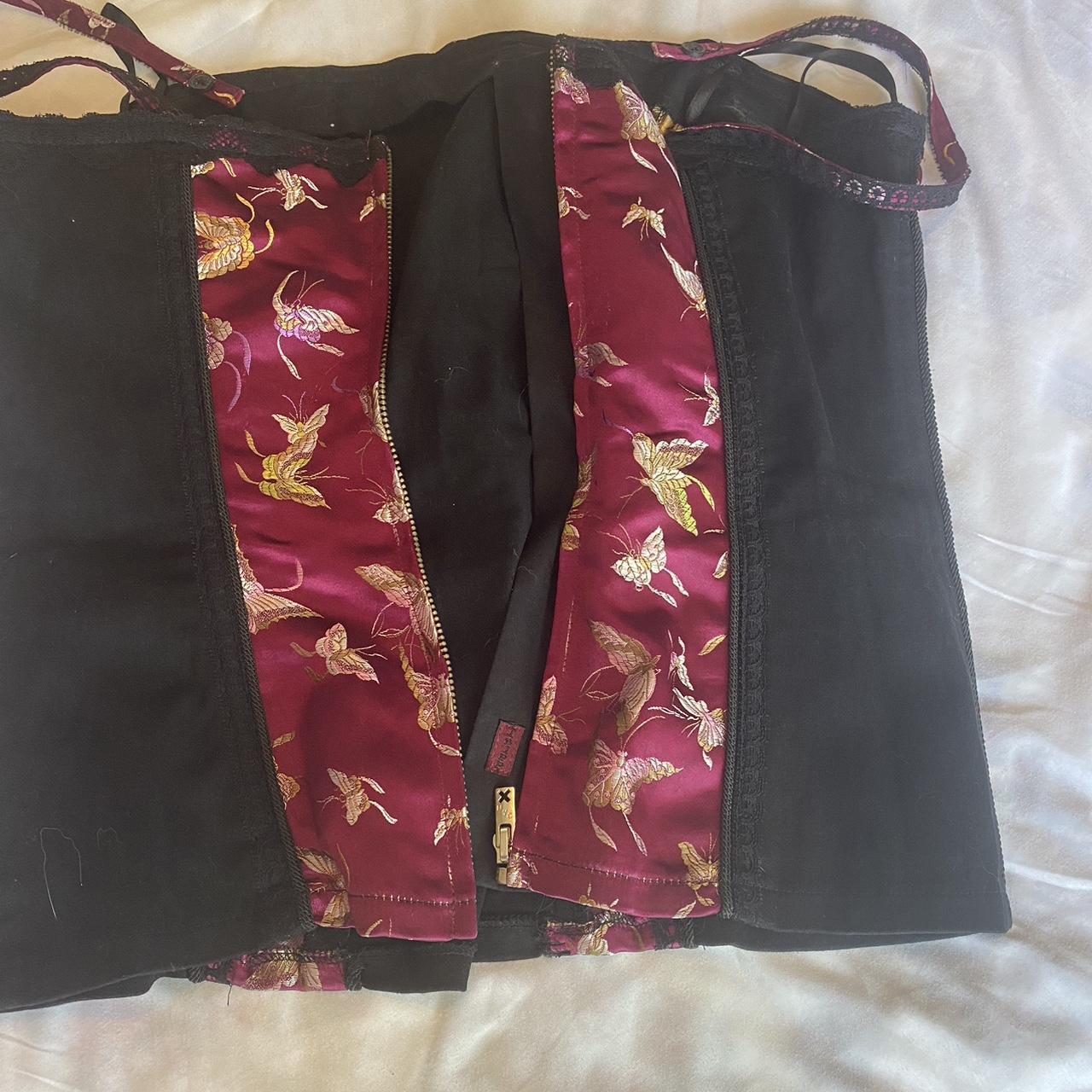 Black and burgundy silky butterfly corset top by... - Depop