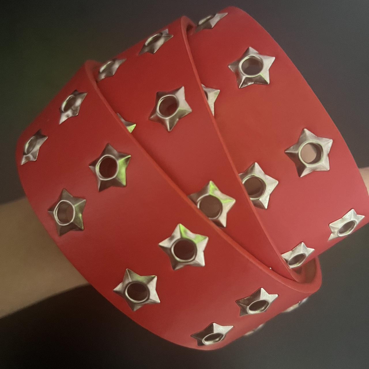 Red and silver star studded belt... - Depop