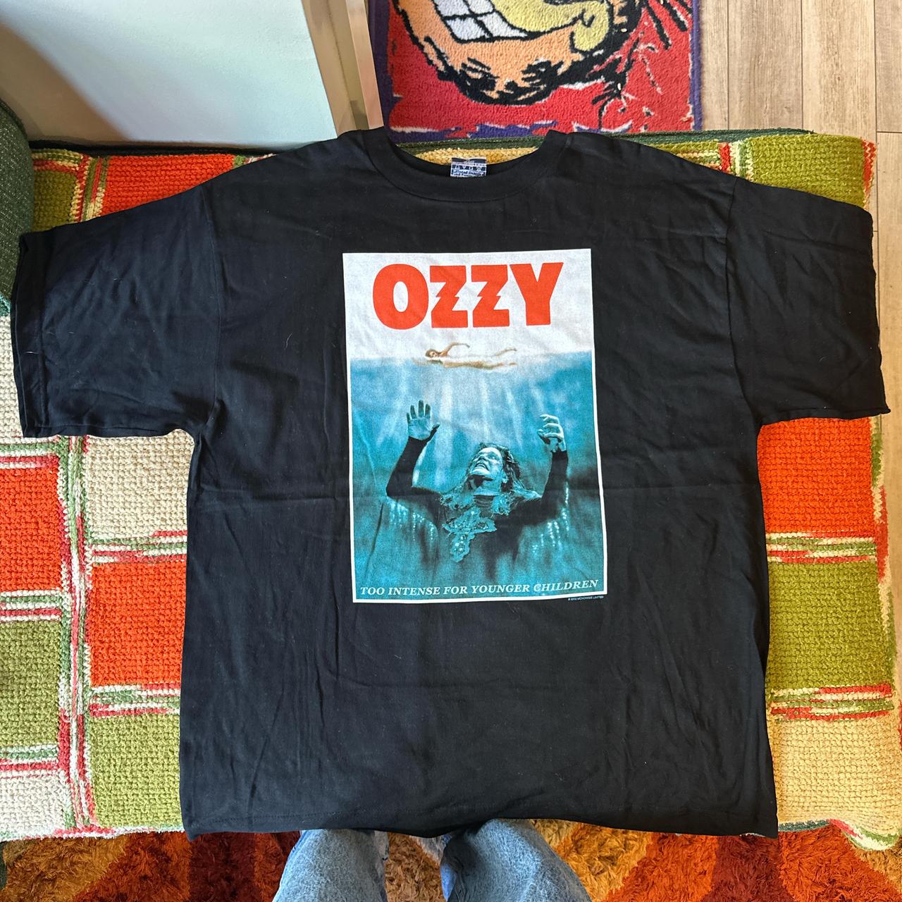 Vintage Ozzy Osbourne Jaws shark Tee 26” pit to pit... | Depop