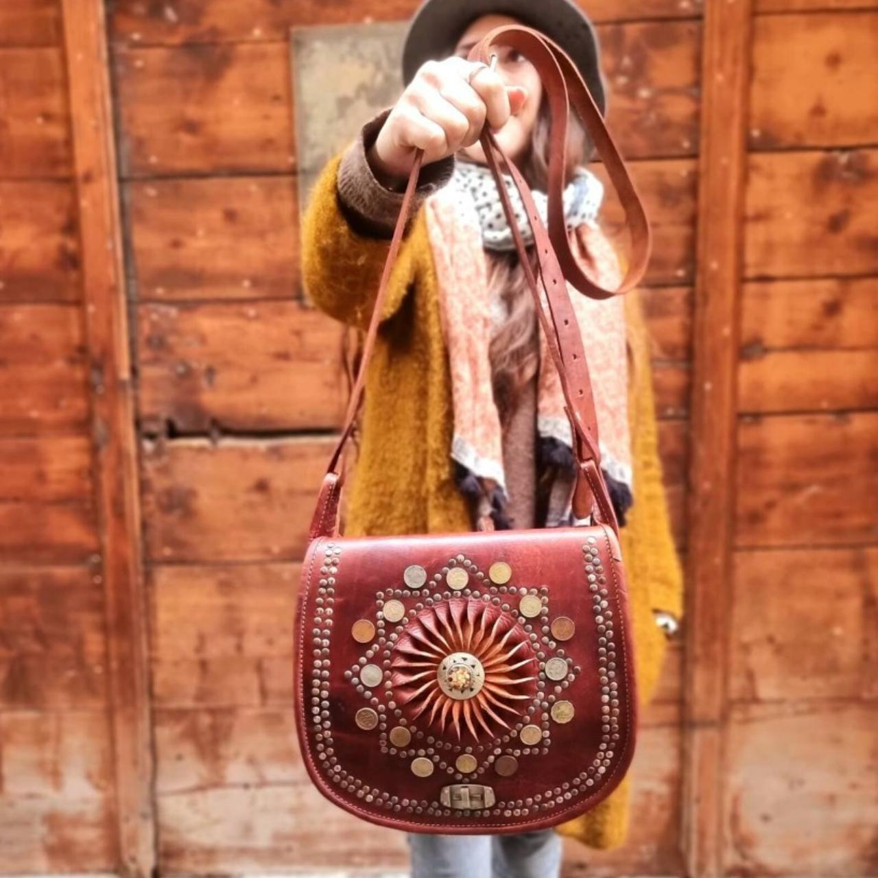 Hippie LEATHER BAG Gypsy Coins, Boho Leather Purse... - Depop