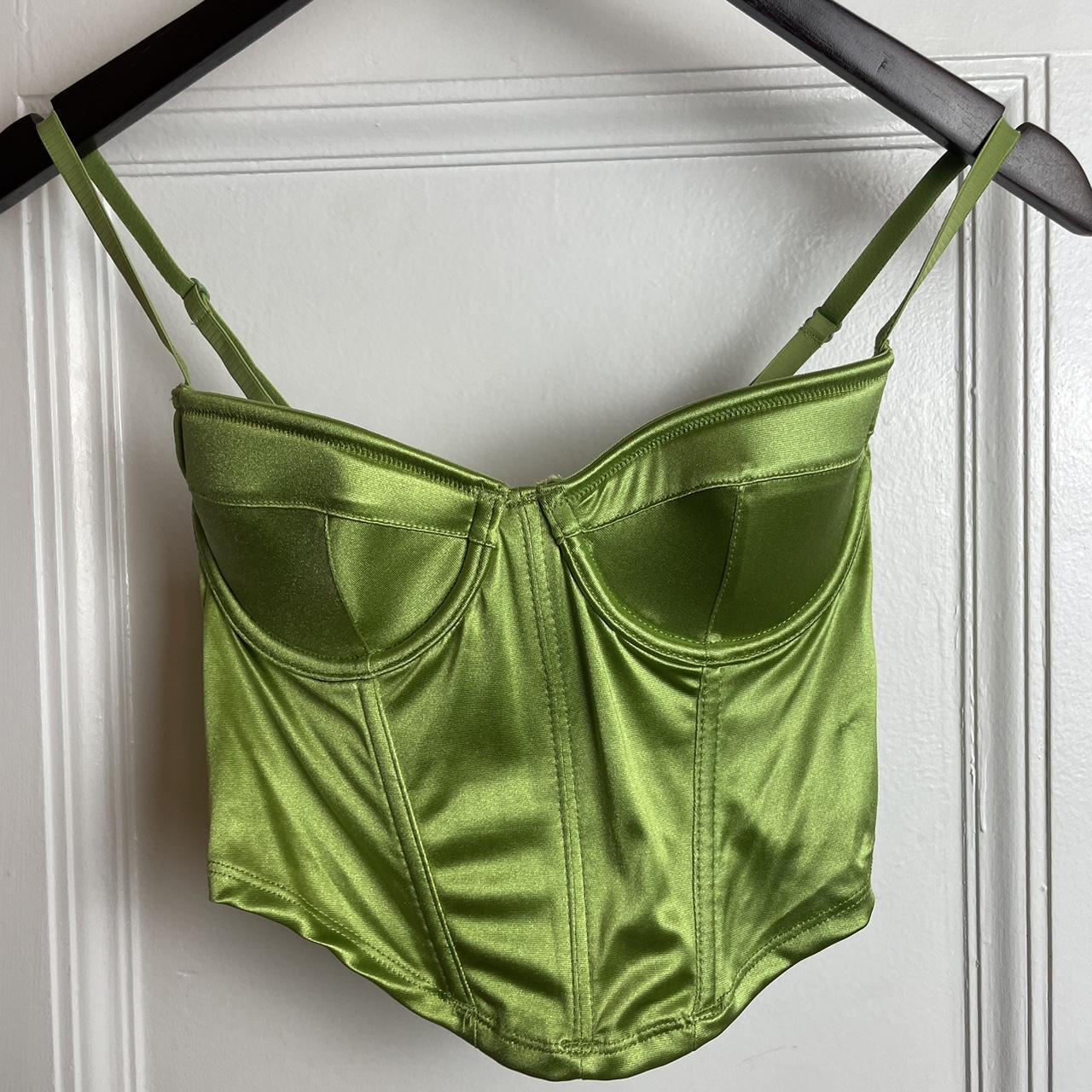 Sexy green satin fitted corset brand new sz XS - Depop