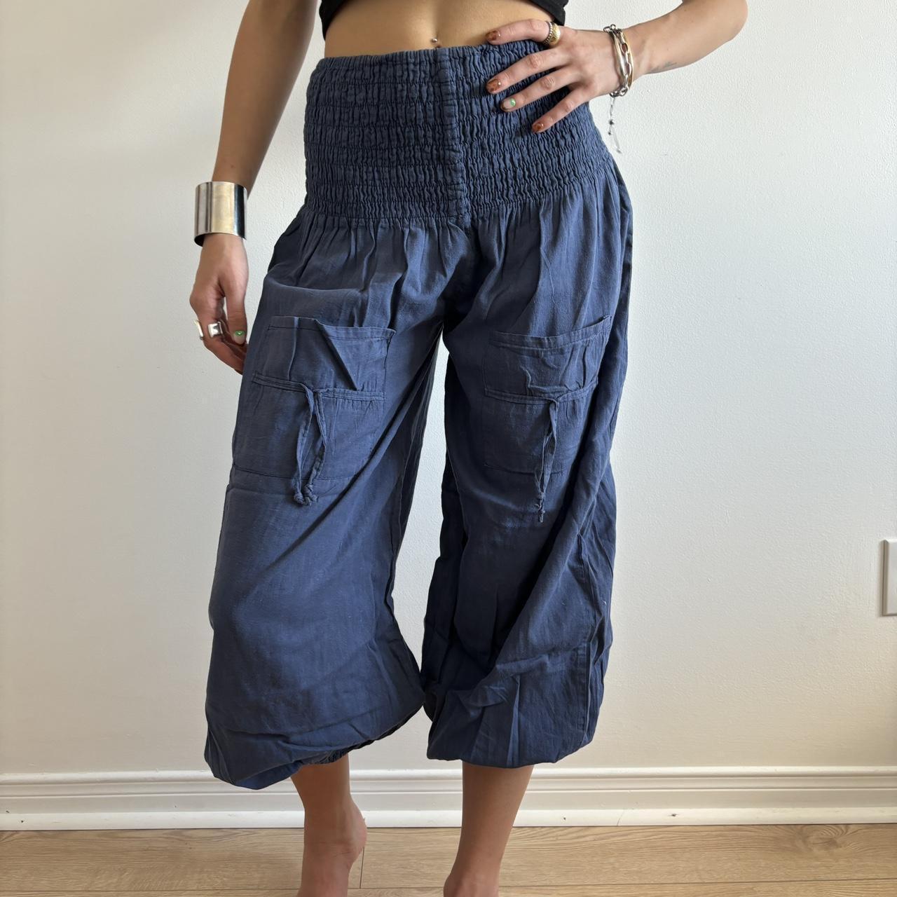 BLUE YOGA HIPPIE PANTS baggy hippie capris yoga... - Depop