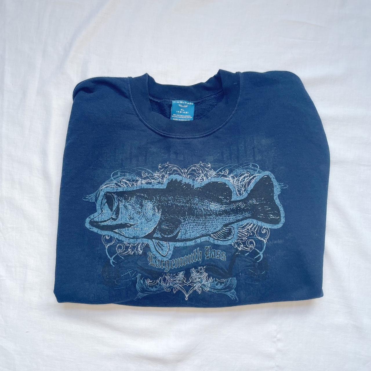 navy blue oversized fish sweatshirt🫐 size: extra... - Depop