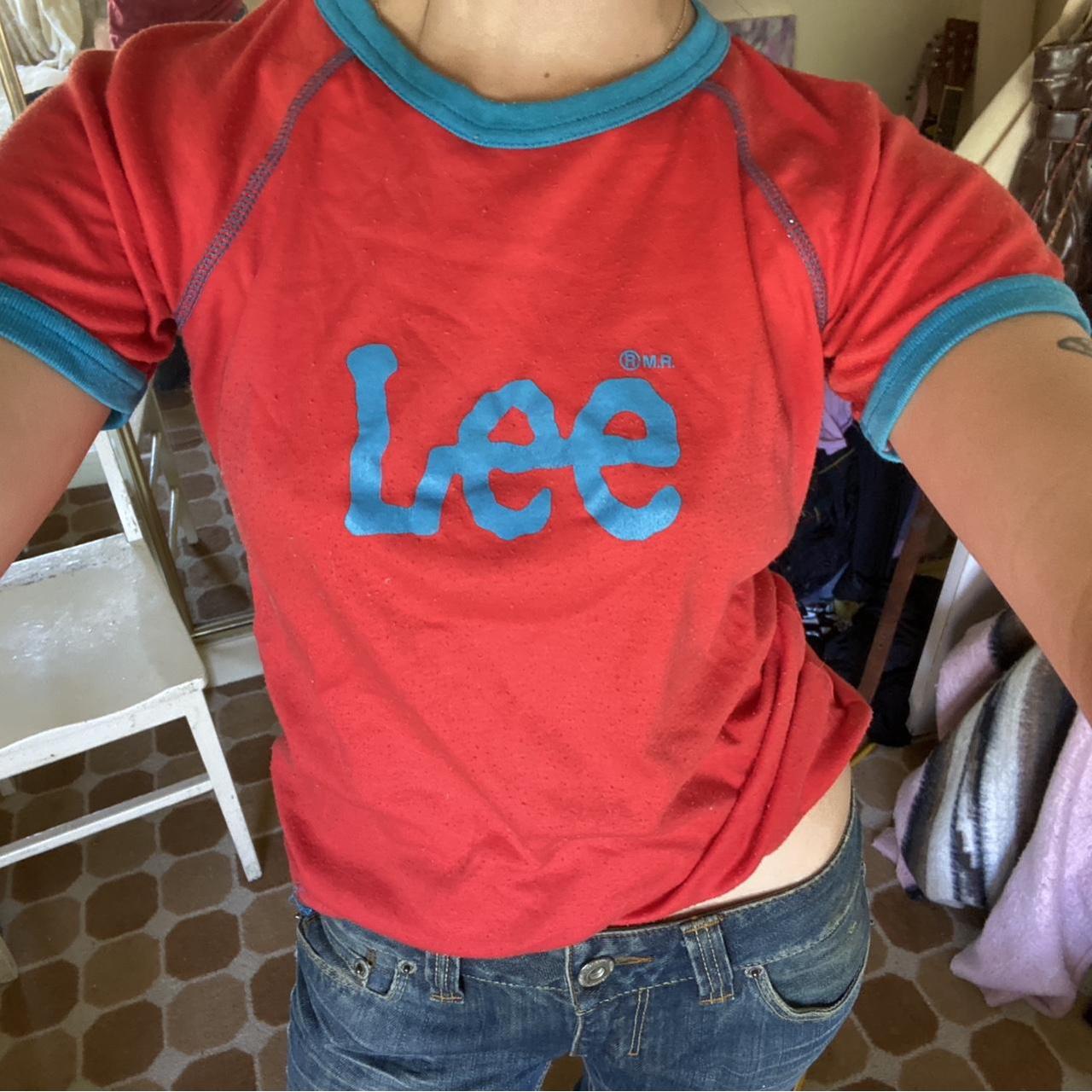 🍒 really sick vintage Lee ringer top in a red and... - Depop
