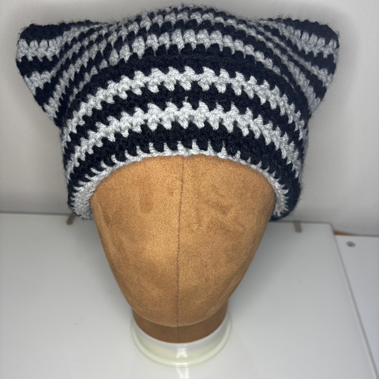black & grey crochet cat beanie #custom #crochet... - Depop