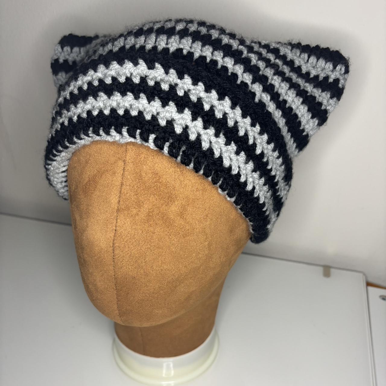 black & grey crochet cat beanie #custom #crochet... - Depop