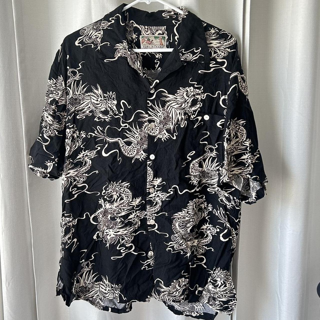Black and white dragon button up shirt #y2k... | Depop