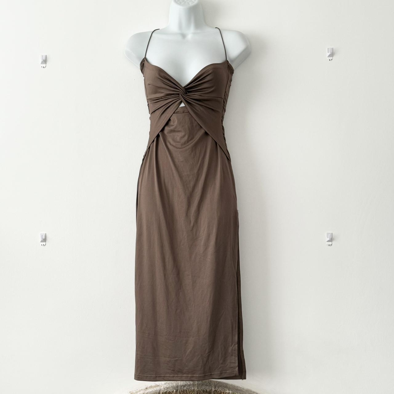 Shein brown slinky midi dress S - Depop