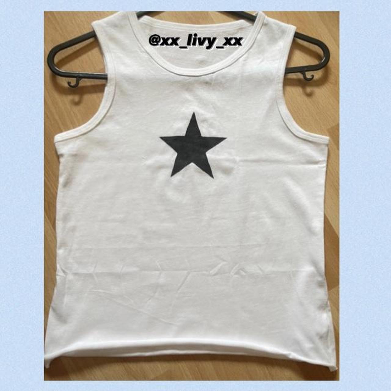 ☆White star top ☆Handmade tank top with a black... - Depop