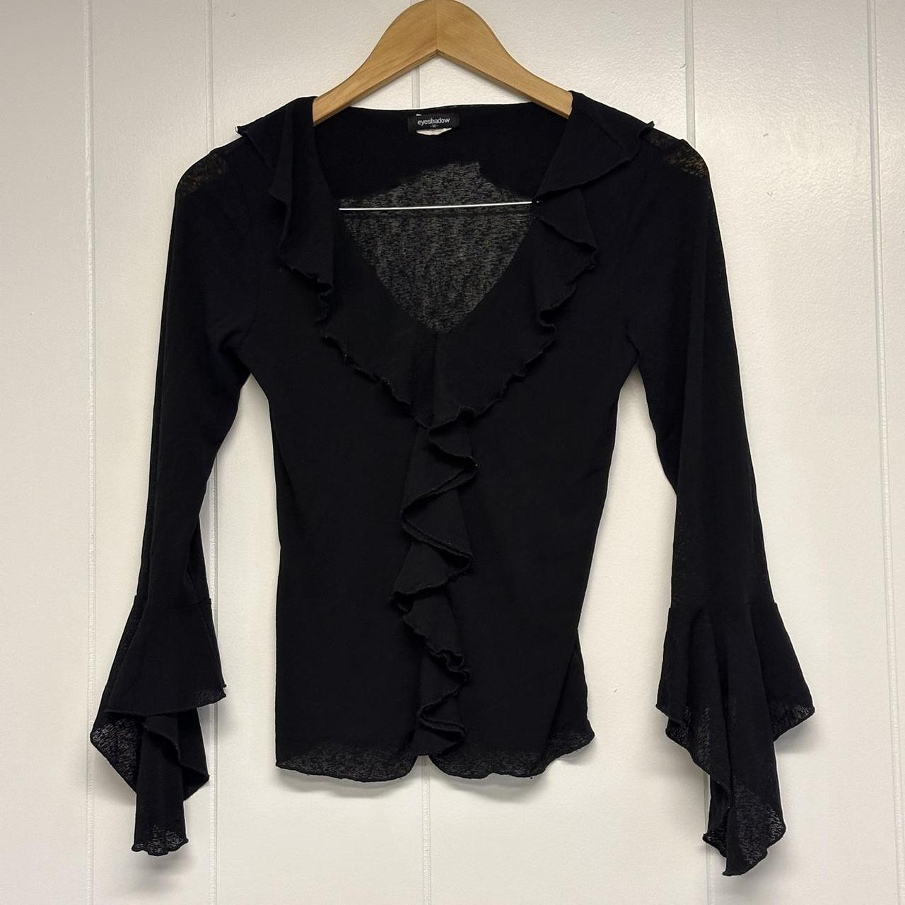 Vintage black ruffle top plunge cowl neck elegant... - Depop