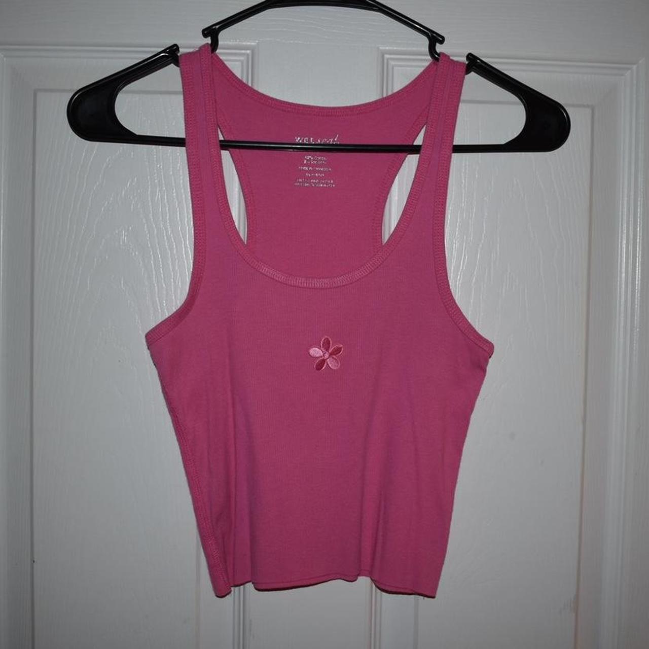hot pink ribbed tank top from wet seal with a flower... - Depop