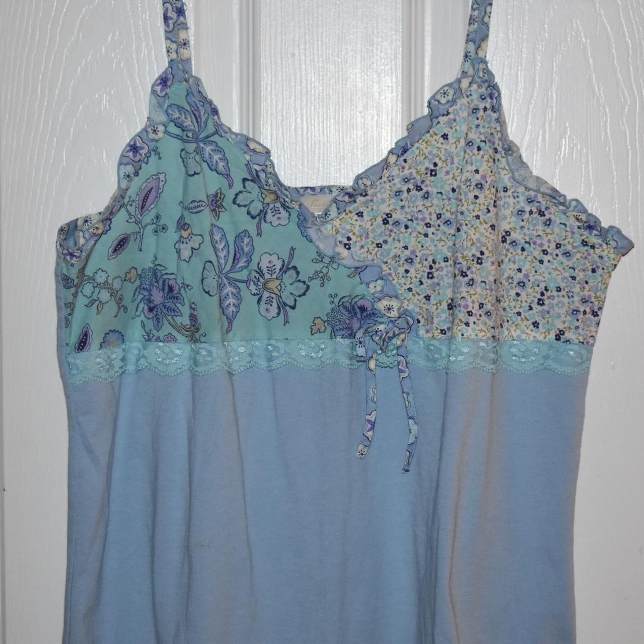 blue floral y2k slip dress would best fit a size M-L - Depop