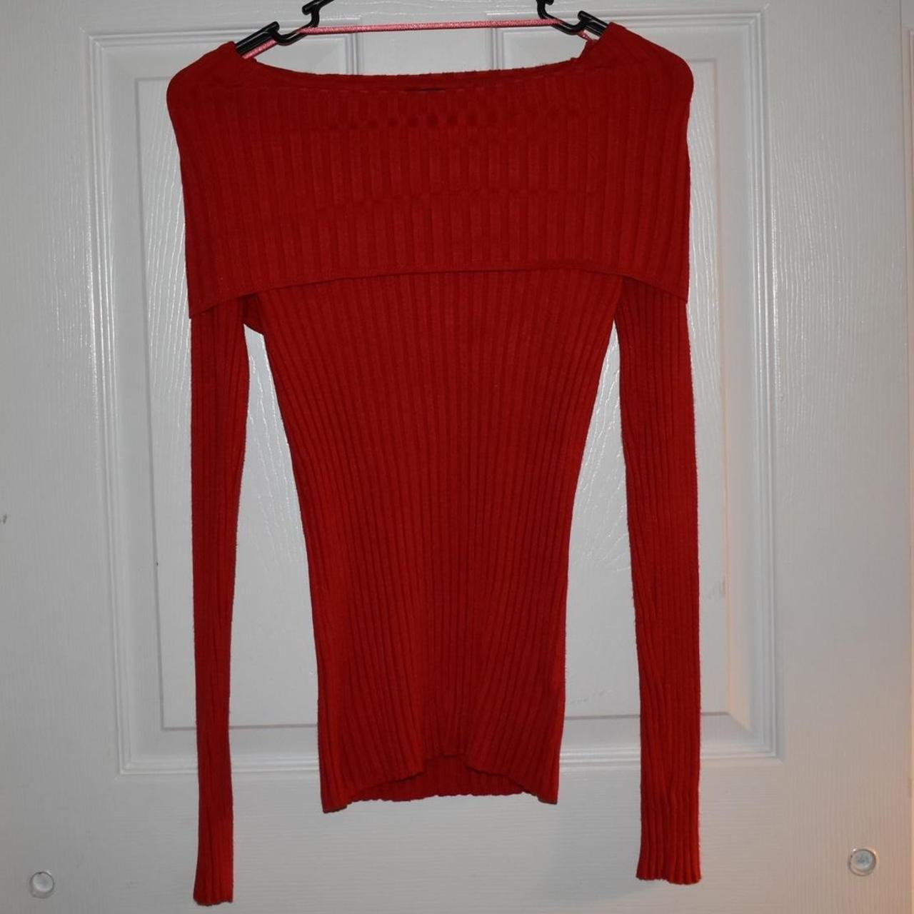 red y2k off the shoulder sweater - Depop