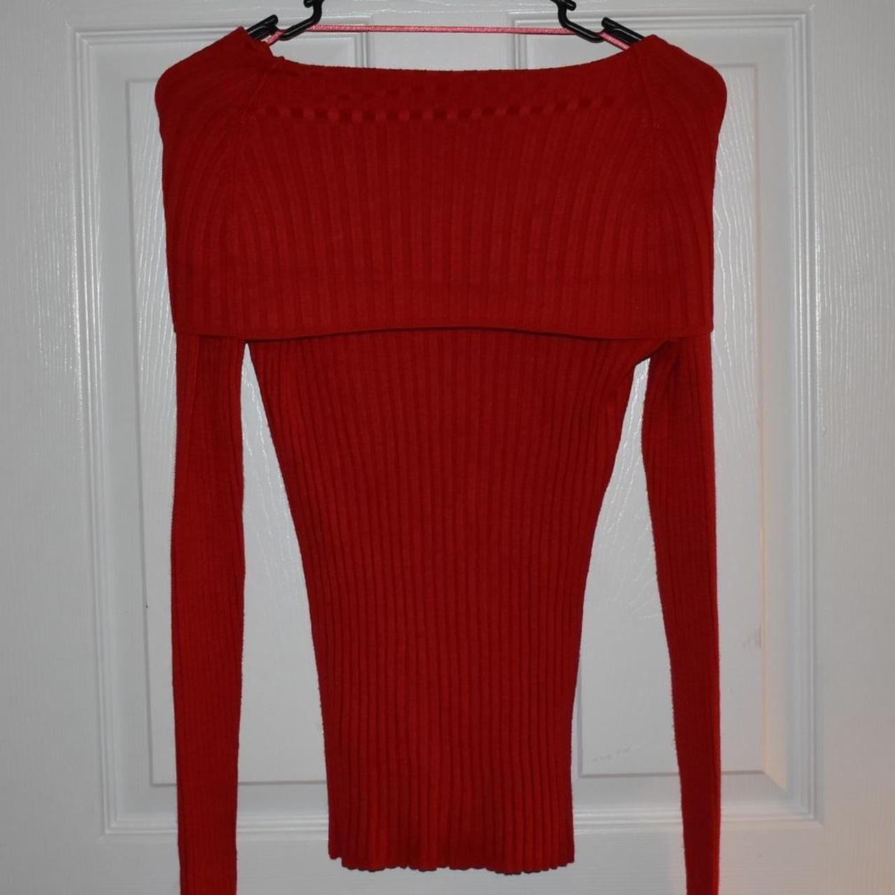 red y2k off the shoulder sweater - Depop