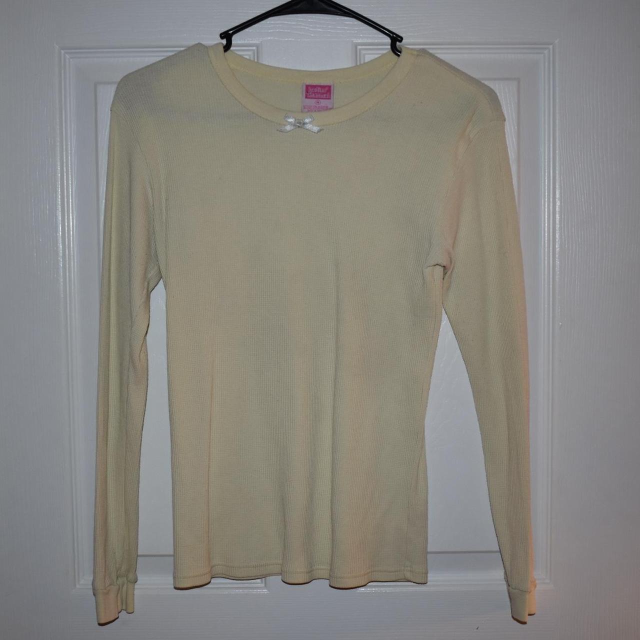 yellow y2k waffle knit long sleeve top with a little... - Depop