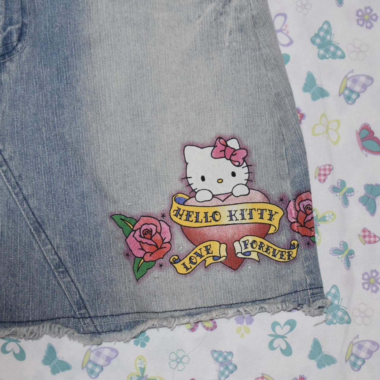 light wash hello kitty y2k denim mini skirt tagged... - Depop