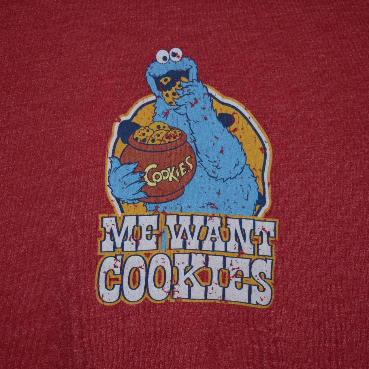 red cookie monster ringer t shirt tagged as a size... - Depop