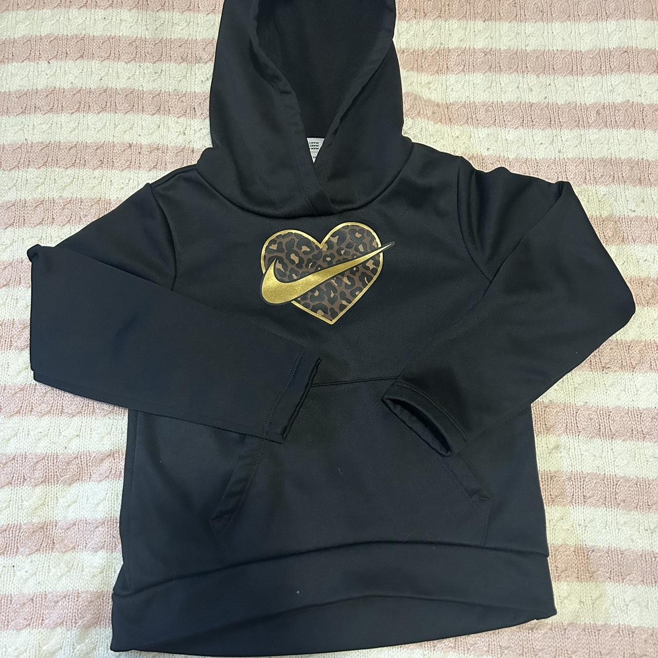 Nike heart hoodie black and cheetah print Kids... - Depop