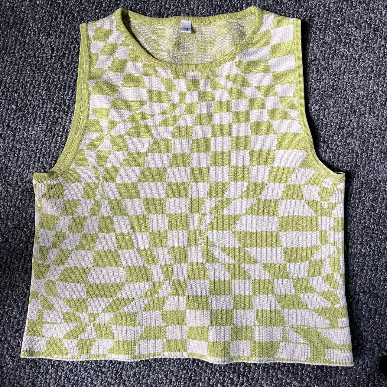 Checkered green and off white singlet. Size medium.... - Depop