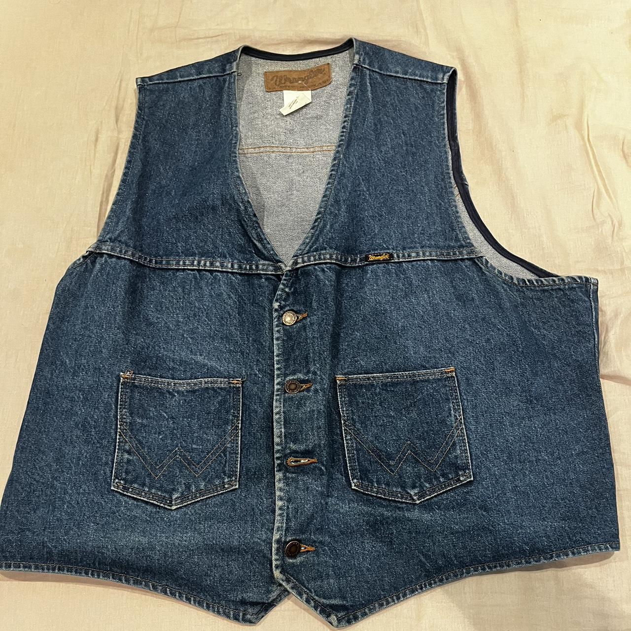 Wrangler blue denim vest I think it’s a XL or L... - Depop