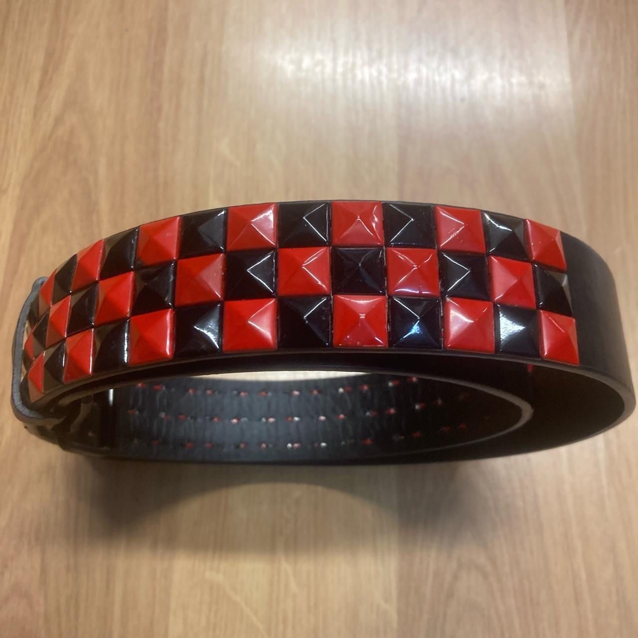 LEATHER CHECKERED BELT SMALL 29.5 inches to 33.5... - Depop