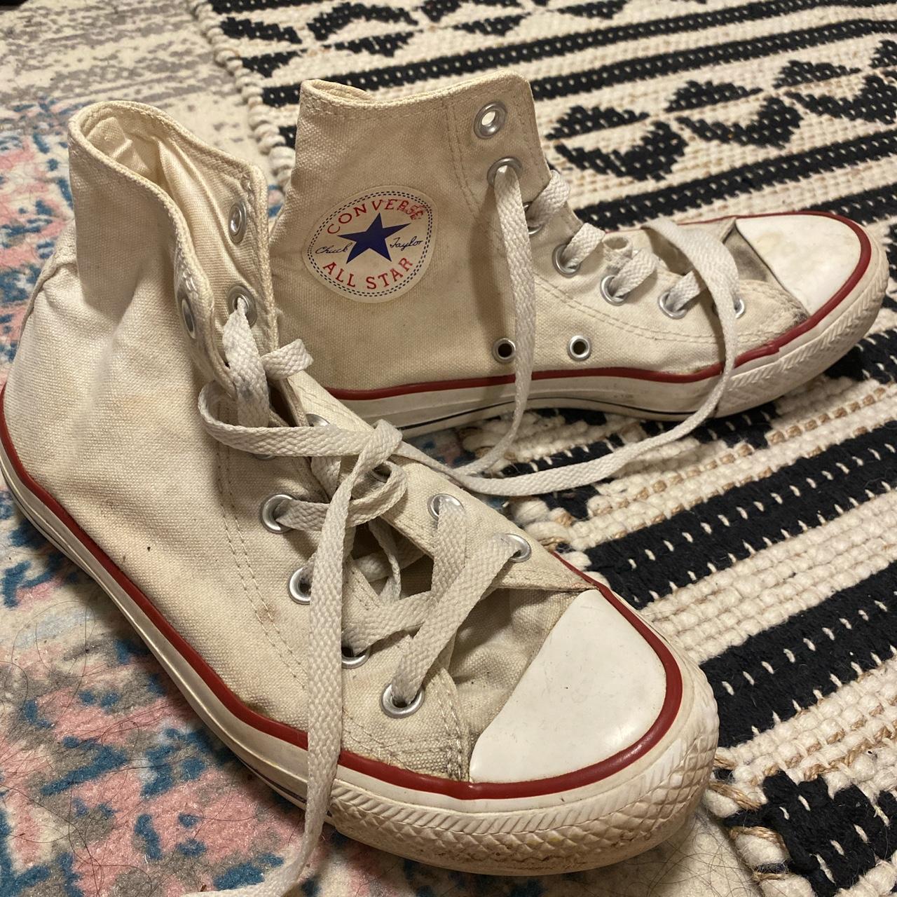 white high top converse. worn but still have good... - Depop
