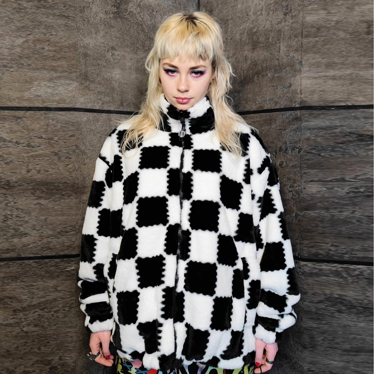 SKA Check fleece jacket handmade reversible chess... | Depop