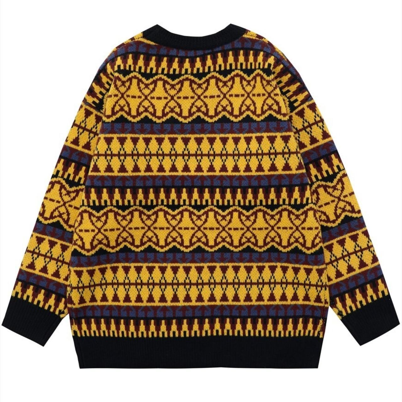 Baroque sweater 90s pattern chunky knit jumper black... - Depop