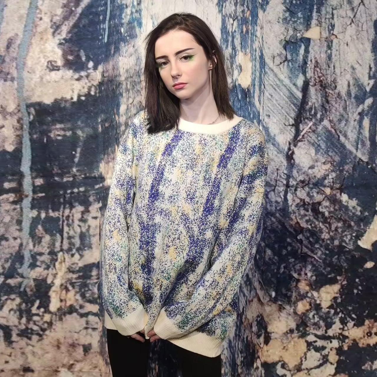 Paint splatter sweater y2k tie-dye jumper in blue... - Depop