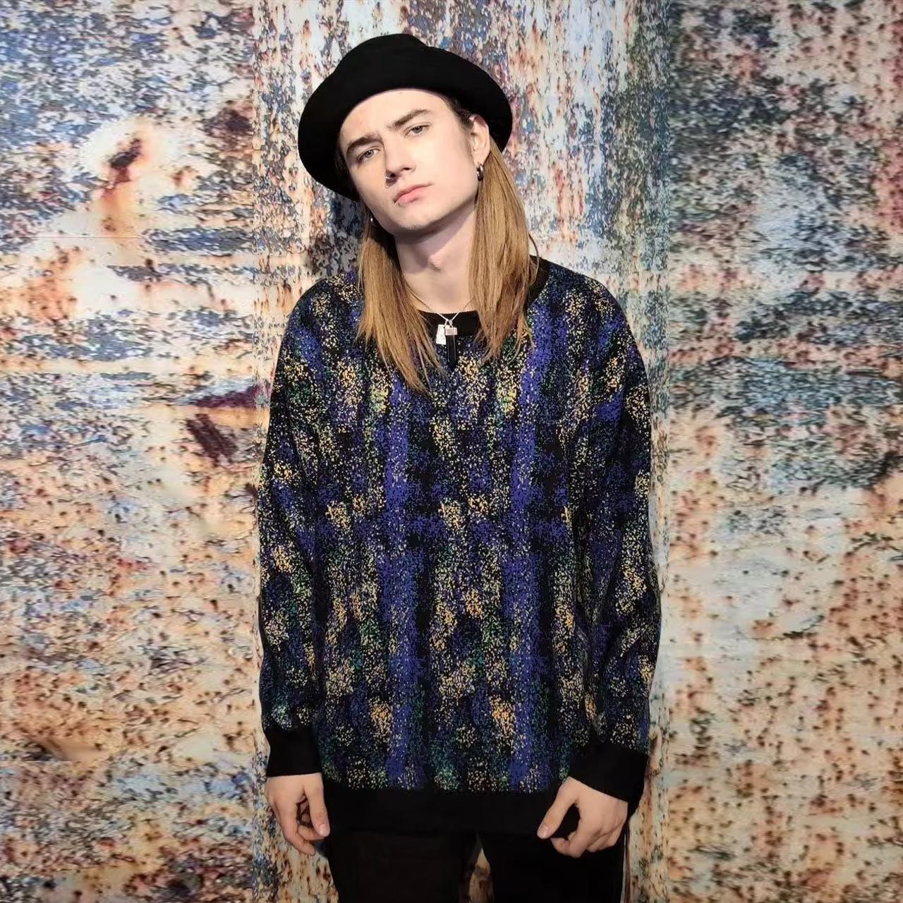 Paint splatter sweater y2k tie-dye jumper in blue... - Depop