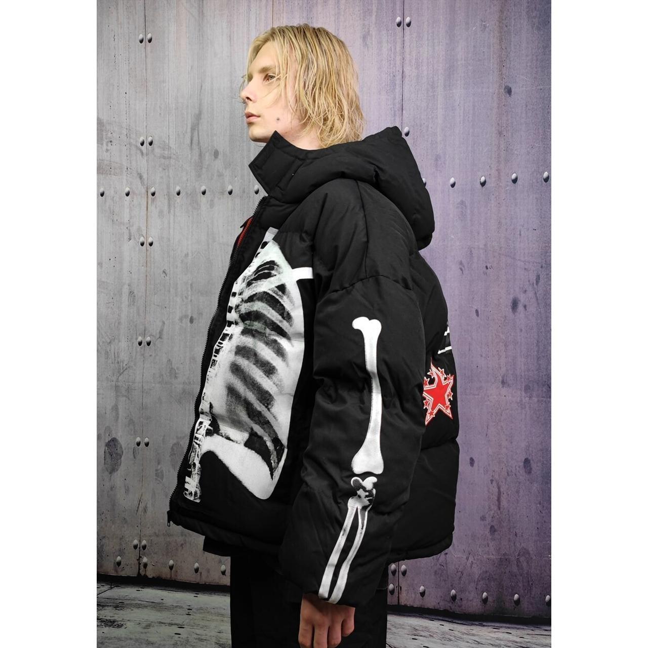 Skeleton puffer split color bomber jacket grunge... - Depop