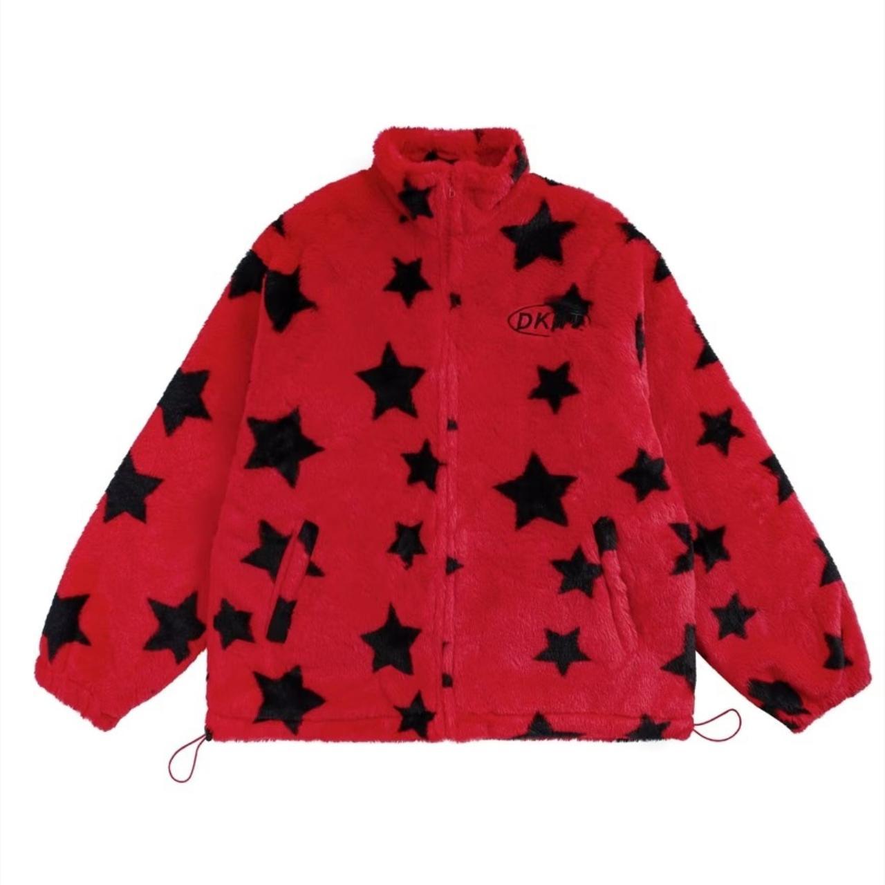 Star fleece jacket faux fur grunge puffer retro coat... - Depop
