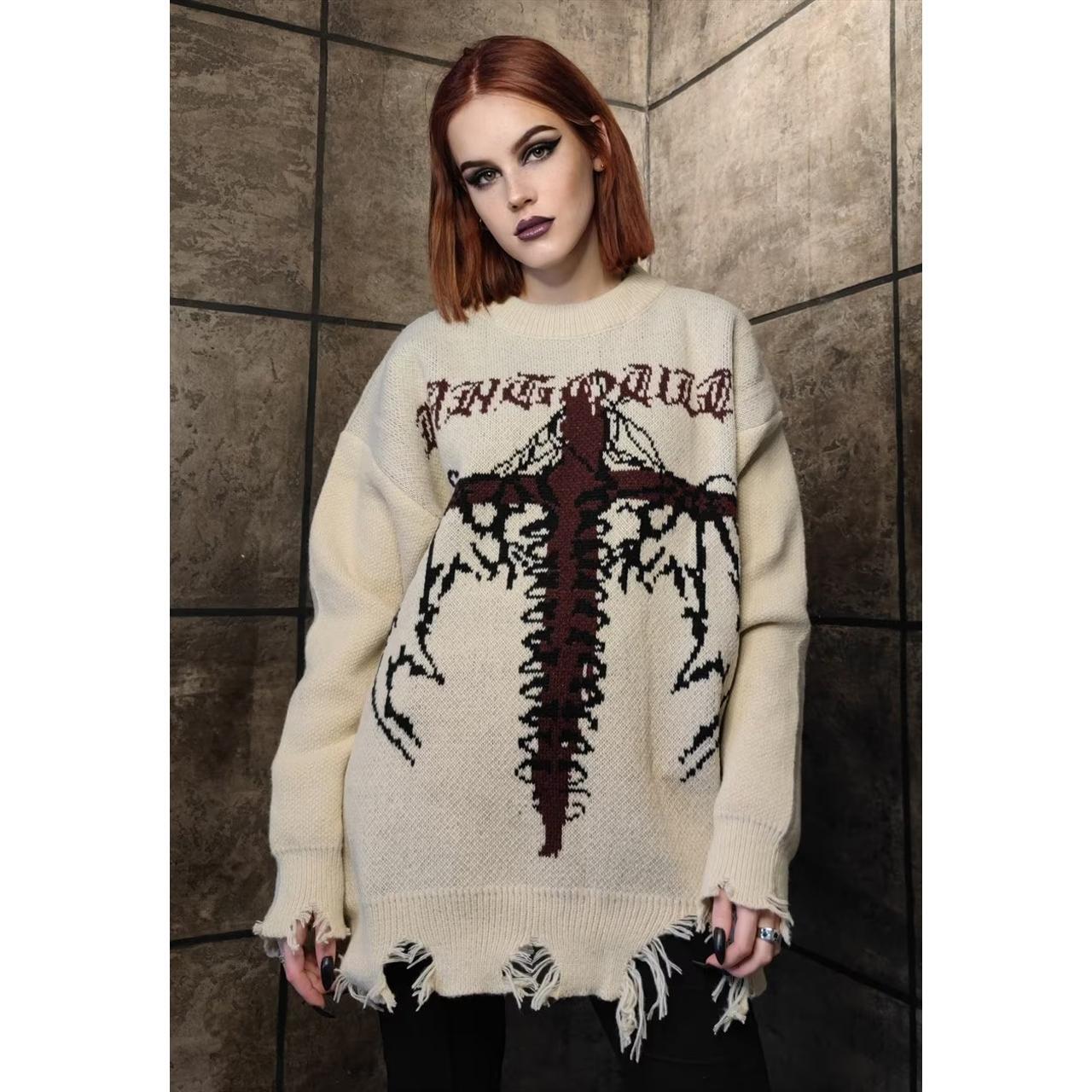 Gothic sweater 90s pattern chunky knit ripped jumper... - Depop