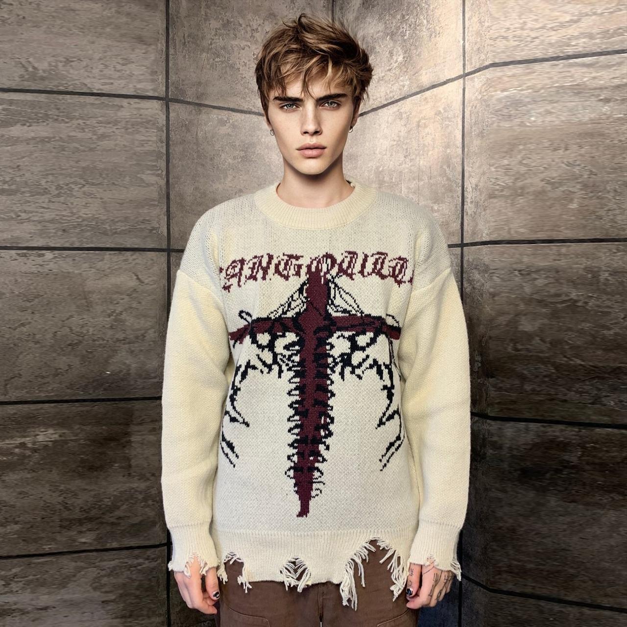 Gothic sweater 90s pattern chunky knit ripped jumper... - Depop