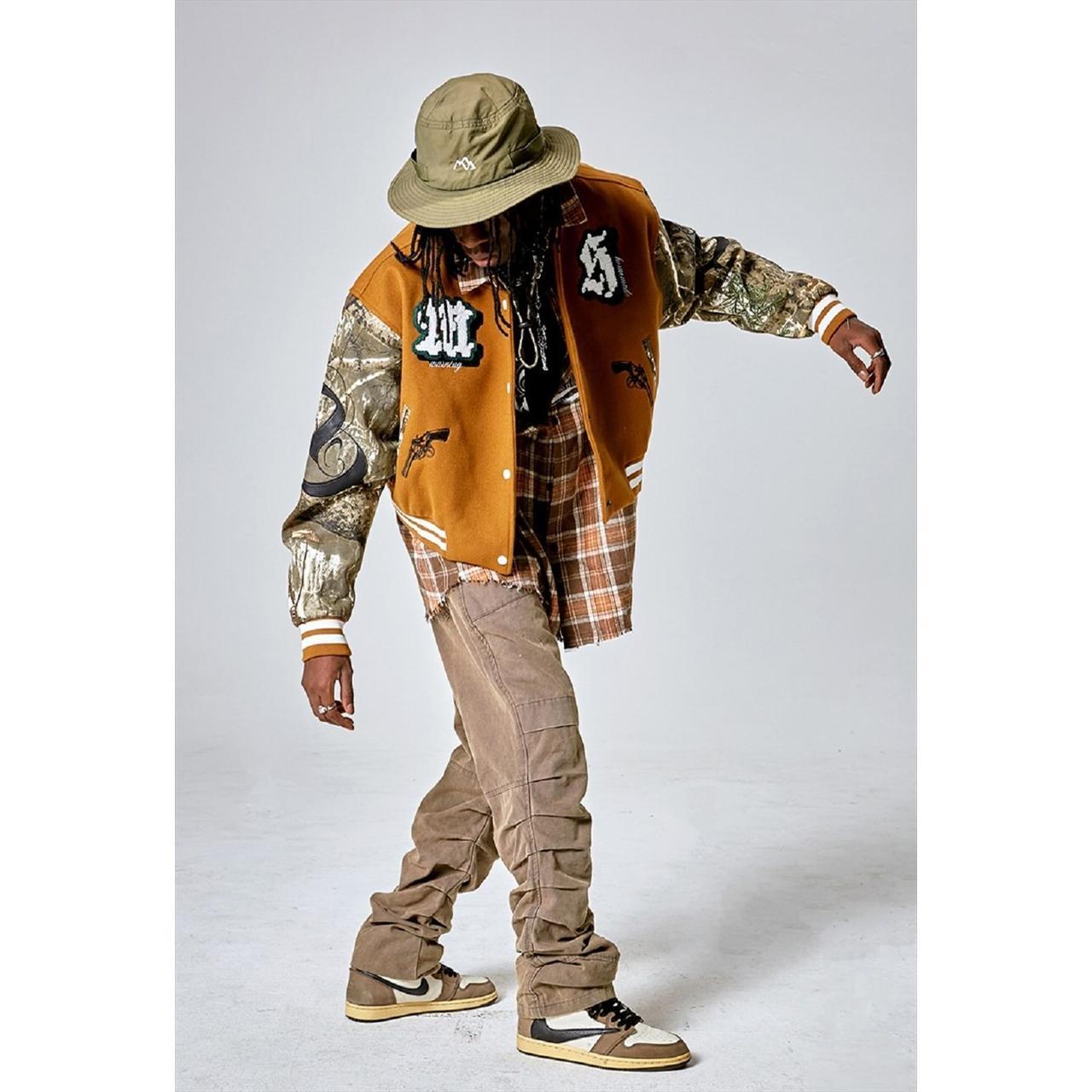 Cropped varsity jacket short college bomber hiphop... - Depop