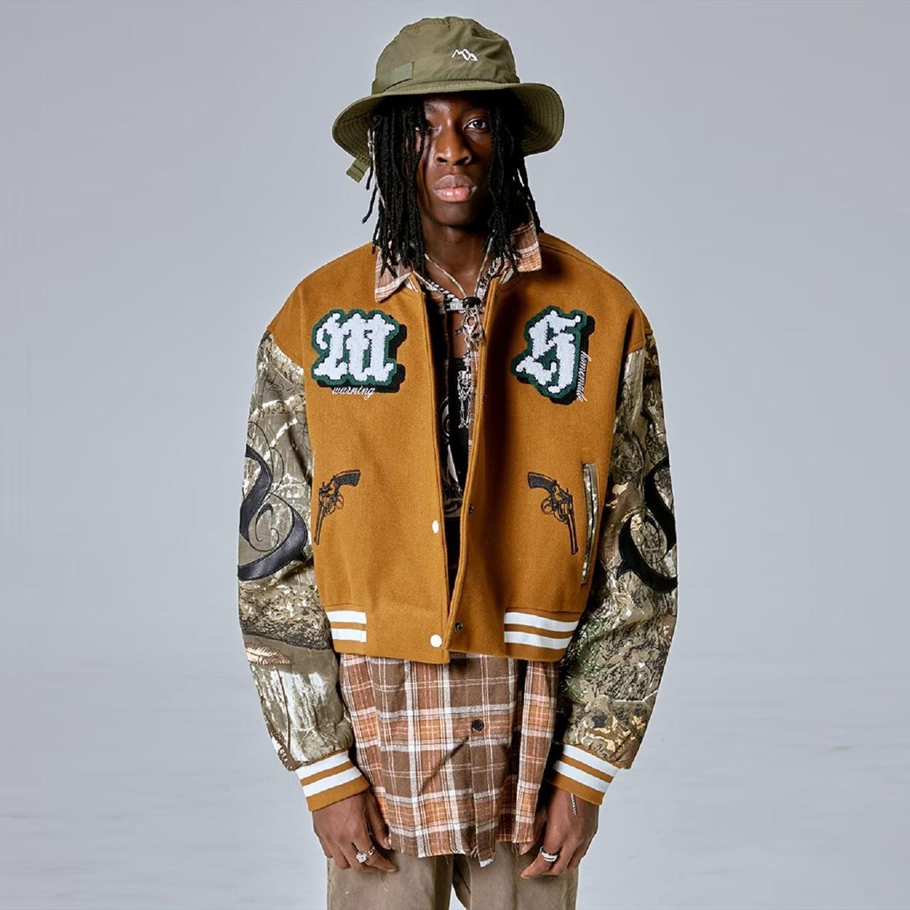 Cropped varsity jacket short college bomber hiphop... - Depop