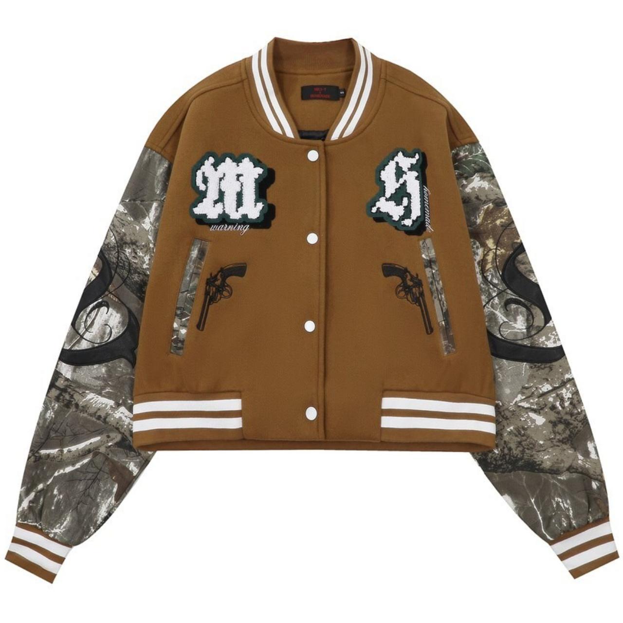 Cropped varsity jacket short college bomber hiphop... - Depop