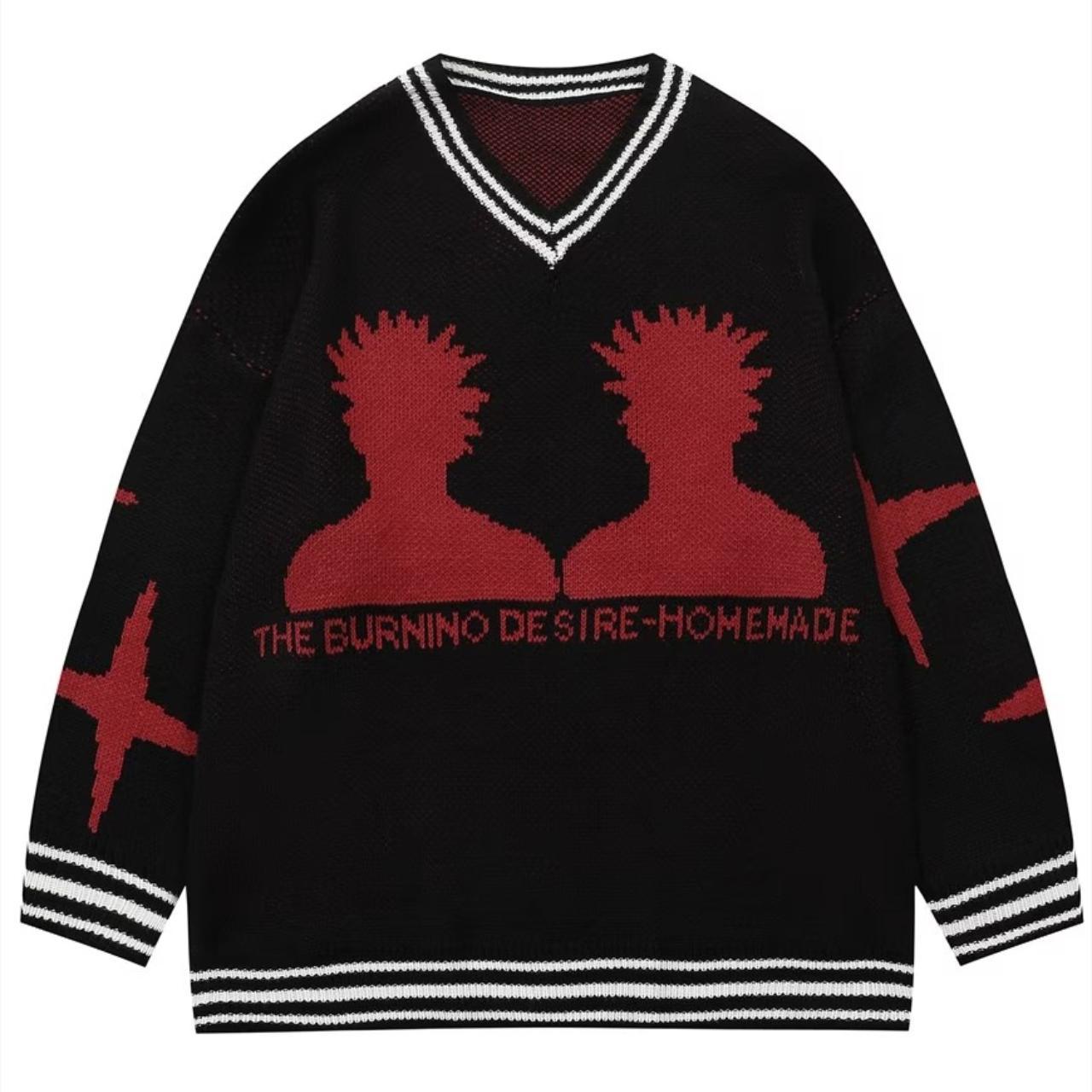 Punk sweater knit grunge jumper distressed rave top... - Depop