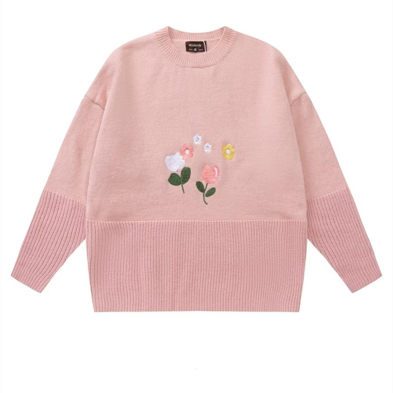 Floral sweater contrast knitted top flower jumper in... - Depop