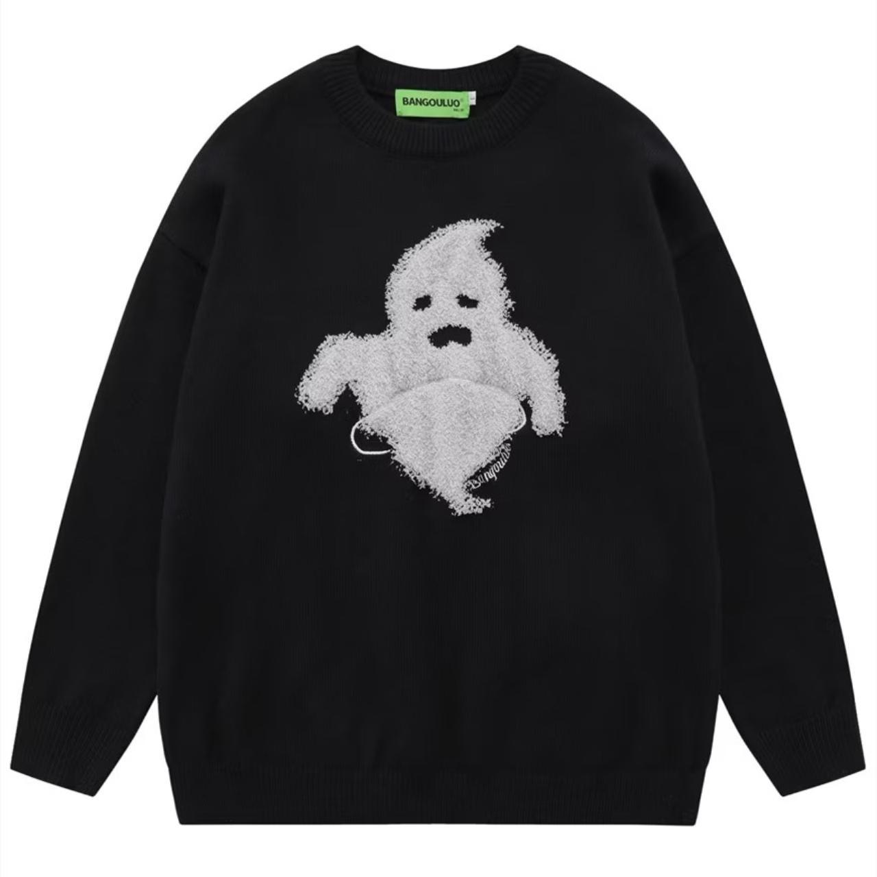 Grunge sweater ghost jumper knitted fleece patch top... - Depop