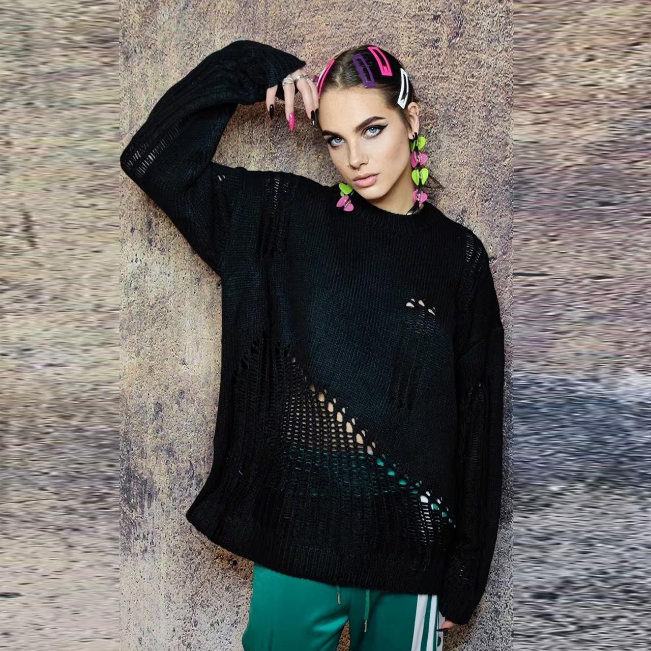 Transparent sweater ripped jumper sheer knitted top... - Depop