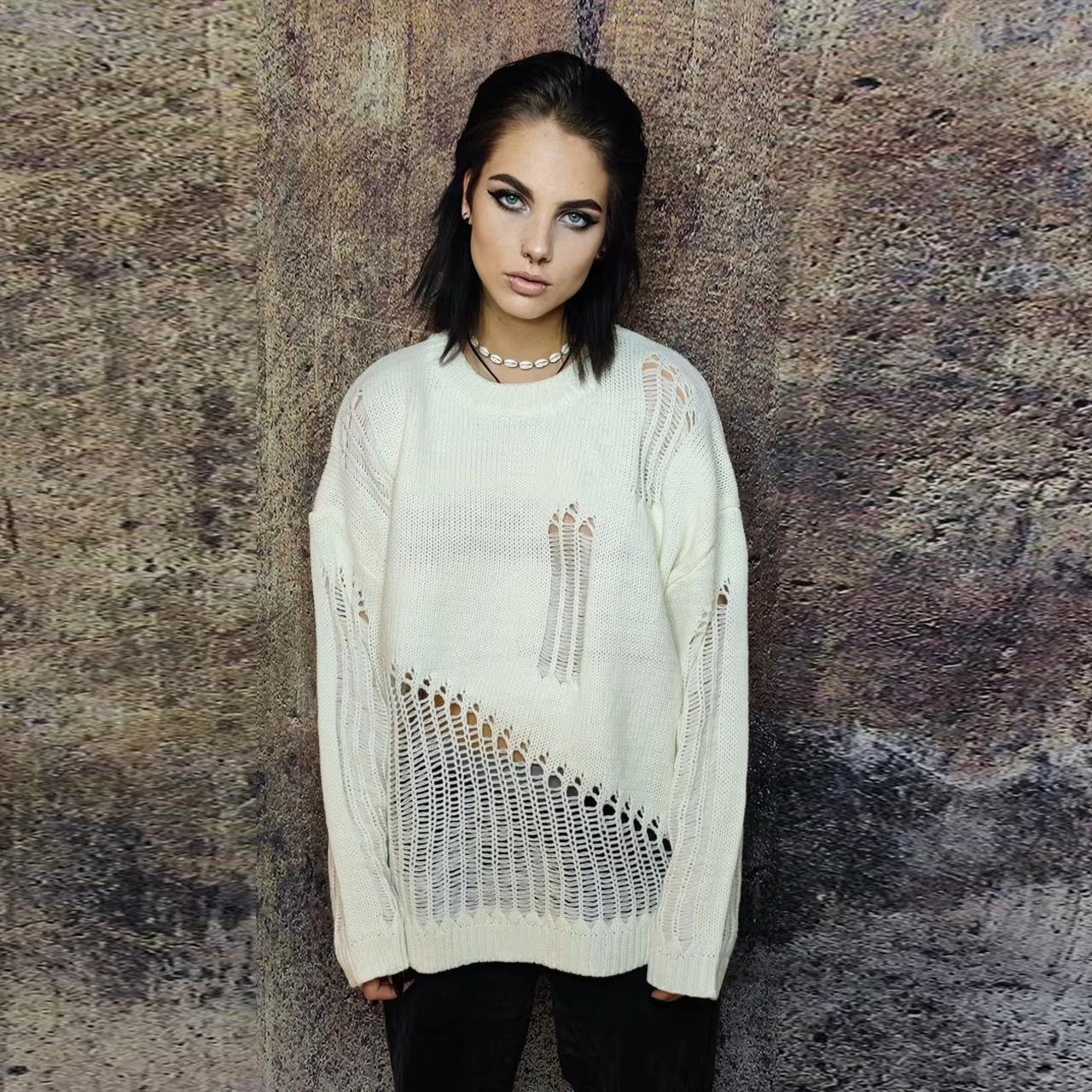 Transparent sweater ripped jumper sheer knitted top... - Depop