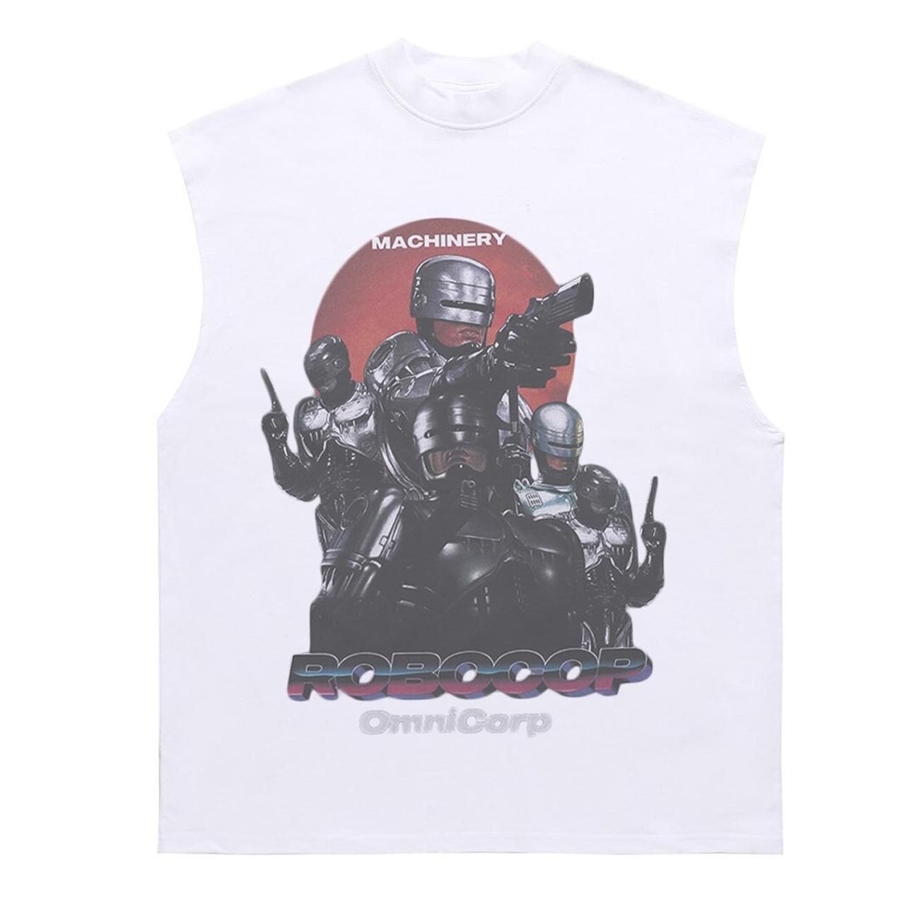 Robocop print sleeveless t-shirt movie tank top... - Depop