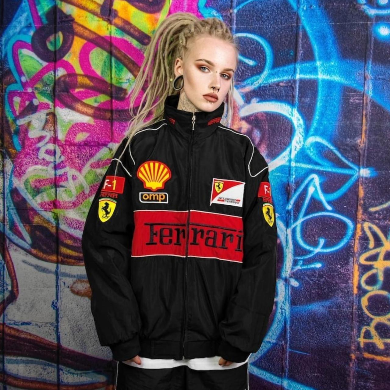 F1 racing jacket multi patch Ferrari motorcycle... - Depop