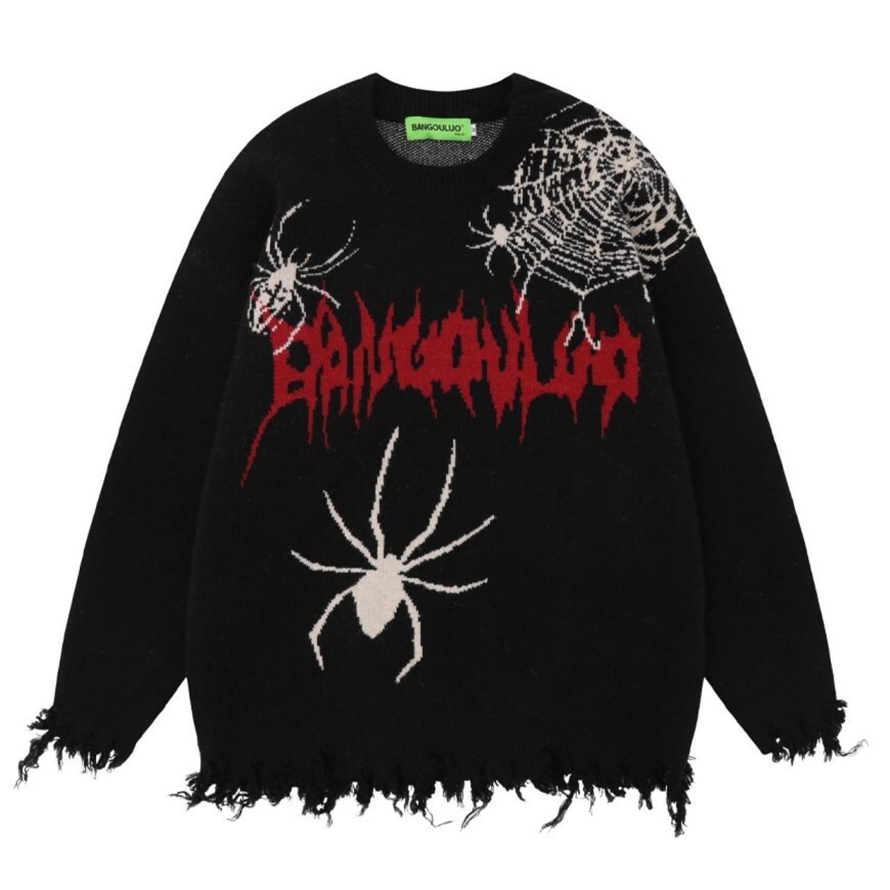 Spider sweater knitted distressed jumper punk top in... - Depop