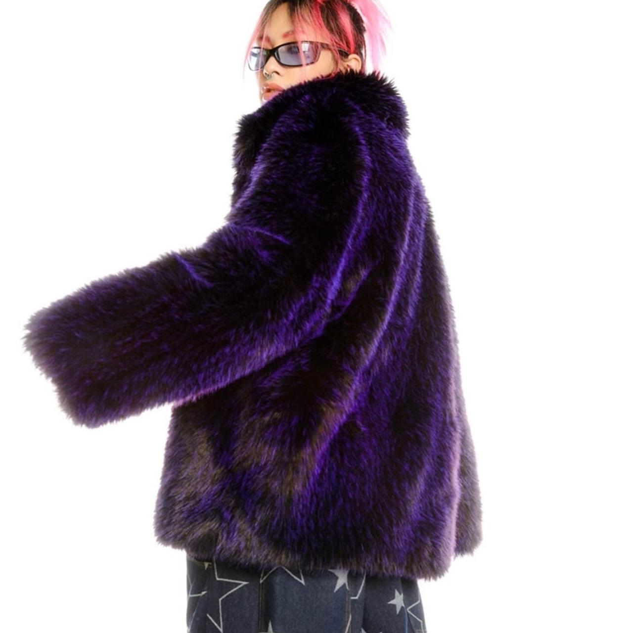 Luminous shaggy faux fur jacket luxury raver bomber... - Depop